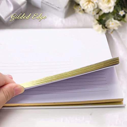 Gold Floral Wedding Guest Book with Gold Pen, Guest Sign-in Book White Cover with Foil for Guests Visitors to Sign at Wedding Party Hotel Baby Bridal Shower, Wedding Guestbook Alternative