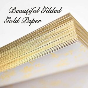 Gold Floral Wedding Guest Book with Gold Pen, Guest Sign-in Book White Cover with Foil for Guests Visitors to Sign at Wedding Party Hotel Baby Bridal Shower, Wedding Guestbook Alternative