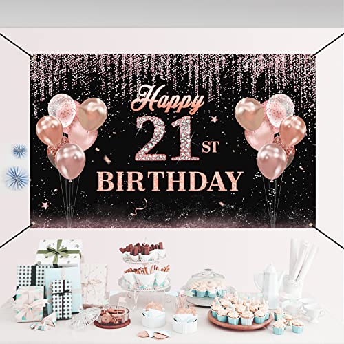 Vlipoeasn 21st Birthday Decorations for Her Rose Gold 21st Birthday Backdrop 21st Birthday Banner Happy 21st Birthday Party Supplies 21 Years Old Birthday Decoration