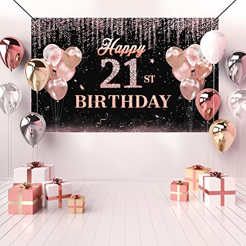 Vlipoeasn 21st Birthday Decorations for Her Rose Gold 21st Birthday Backdrop 21st Birthday Banner Happy 21st Birthday Party Supplies 21 Years Old Birthday Decoration