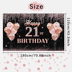 Vlipoeasn 21st Birthday Decorations for Her Rose Gold 21st Birthday Backdrop 21st Birthday Banner Happy 21st Birthday Party Supplies 21 Years Old Birthday Decoration