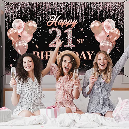 Vlipoeasn 21st Birthday Decorations for Her Rose Gold 21st Birthday Backdrop 21st Birthday Banner Happy 21st Birthday Party Supplies 21 Years Old Birthday Decoration