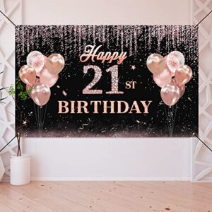 Vlipoeasn 21st Birthday Decorations for Her Rose Gold 21st Birthday Backdrop 21st Birthday Banner Happy 21st Birthday Party Supplies 21 Years Old Birthday Decoration