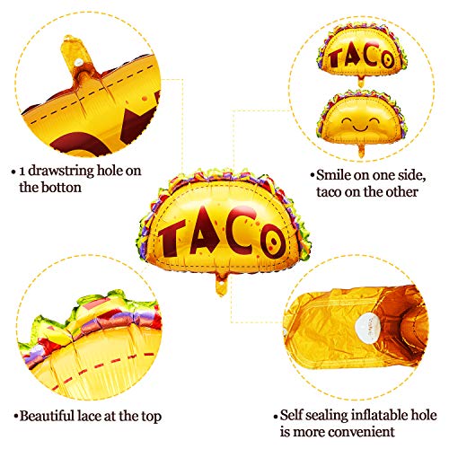 10 Pieces Taco Mylar Balloons Taco Foil Balloons Gold Taco Balloons for Birthday Wedding Baby Shower Mexican Fiesta Theme Party Decoration