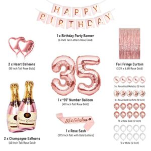 35th Birthday Party Decorations Rose Gold Supplies Big Set for Women with Happy Birthday Balloons Banner and 35 Digit Balloon for Her Including Latex and Confetti Balloons