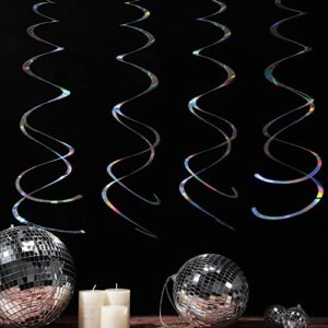 36 Pcs Iridescent White Hanging Swirl Party Decorations, Shinny Rainbow Plastic Party Streamers Ceiling Decorations, Hanging Iridescent Streamers Decorations for Birthday Wedding Baby Shower Christmas