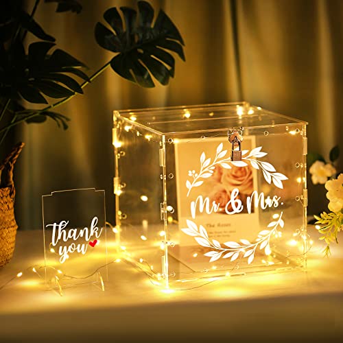 HYMENEX Wedding Card Box, Card Box for Wedding Reception, Wedding Card Box with Lock Acrylic Wedding Card Holder Decoration Gift Card Box for Wedding Anniversary Party Graduation Birthday Baby Shower