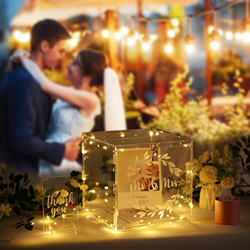 HYMENEX Wedding Card Box, Card Box for Wedding Reception, Wedding Card Box with Lock Acrylic Wedding Card Holder Decoration Gift Card Box for Wedding Anniversary Party Graduation Birthday Baby Shower