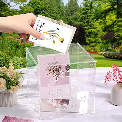 HYMENEX Wedding Card Box, Card Box for Wedding Reception, Wedding Card Box with Lock Acrylic Wedding Card Holder Decoration Gift Card Box for Wedding Anniversary Party Graduation Birthday Baby Shower