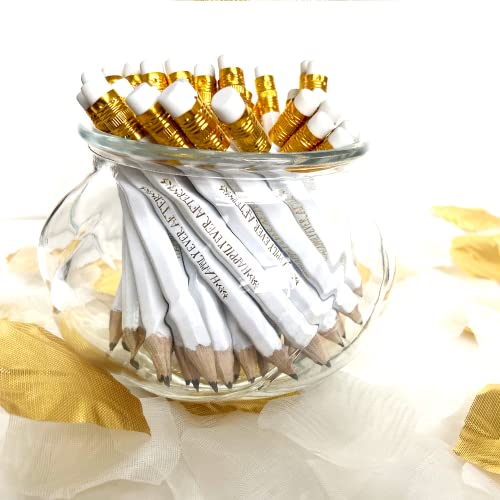 50pcs White Pencils for Bridal Shower with Silk Rose Petal Confetti Wedding Party Favor Engagement Bachelorette Decoration