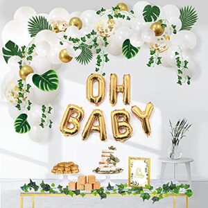 ola memoirs greenery baby shower decorations, boho neutral oh baby balloon garland arch, faux greenery ivy leaf vines, backdrop decor for boy and girl, sweet decoration jungle safari woodland theme