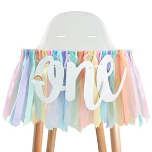 beishida 1st birthday high chair banner multicolor rainbow theme first birthday banner for one birthday highchair garland baby shower photo booth props party decorations(dark rainbow highchair banner)