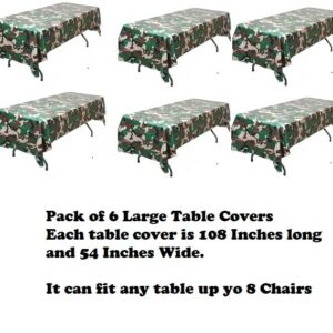 Oojami Pack of 6 Camouflage Plastic Tablecover Camo Tablecloth - 54" x 108"