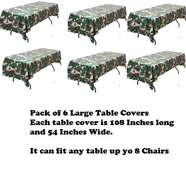 Oojami Pack of 6 Camouflage Plastic Tablecover Camo Tablecloth - 54" x 108"