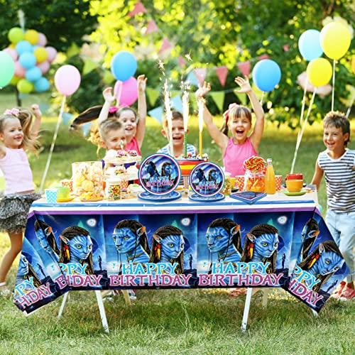 41Pcs Avatar 2 Birthday Party Tableware Cartoon Blue Theme Party Supplies Set Include 1pc Waterproof Tablecloth, 10pcs Plates 7",10pcs Plates 9" and 20pcs Napkins for Party Decorations