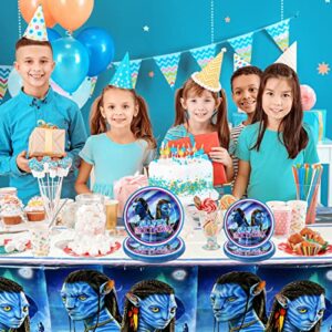 41Pcs Avatar 2 Birthday Party Tableware Cartoon Blue Theme Party Supplies Set Include 1pc Waterproof Tablecloth, 10pcs Plates 7",10pcs Plates 9" and 20pcs Napkins for Party Decorations