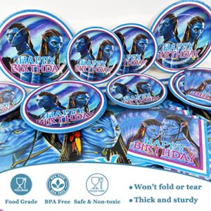 41Pcs Avatar 2 Birthday Party Tableware Cartoon Blue Theme Party Supplies Set Include 1pc Waterproof Tablecloth, 10pcs Plates 7",10pcs Plates 9" and 20pcs Napkins for Party Decorations