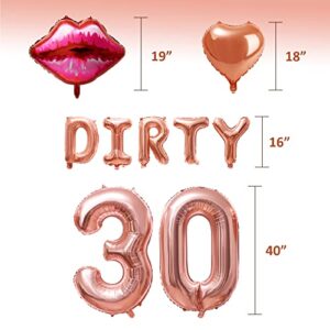 30th Birthday Decorations Set - Happy 30th Birthday Decorations with Happy Birthday Banner, Rose Gold Foil Curtains, Dirty 30 Balloons Kit, Rose Gold Sash - 30th Birthday Decorations for Her