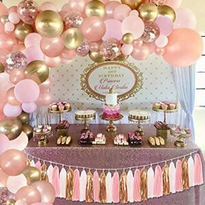 130pcs Rose Gold Balloons with Paper Tassel, Rose Gold Ballon Garland Balloons Kit, Baby Shower Birthday Graduation Anniversary Engagement Bachelorette Balloons Party Decorations for Women Girls