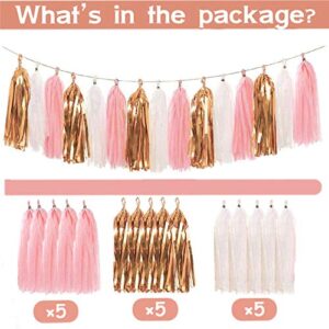 130pcs Rose Gold Balloons with Paper Tassel, Rose Gold Ballon Garland Balloons Kit, Baby Shower Birthday Graduation Anniversary Engagement Bachelorette Balloons Party Decorations for Women Girls