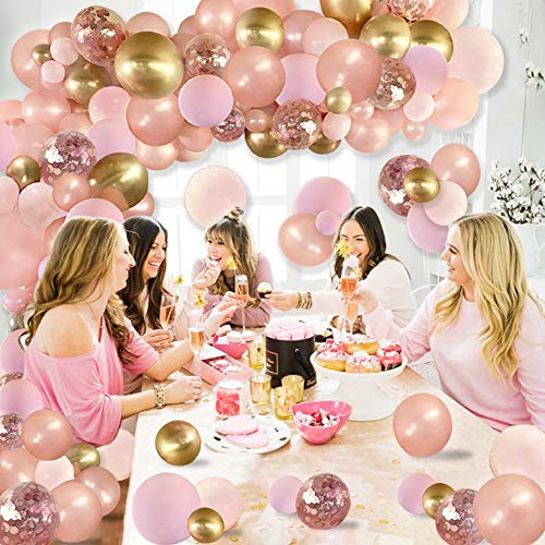 130pcs Rose Gold Balloons with Paper Tassel, Rose Gold Ballon Garland Balloons Kit, Baby Shower Birthday Graduation Anniversary Engagement Bachelorette Balloons Party Decorations for Women Girls