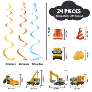 Construction Hanging Swirls - 24 PCS Construction Party Decorations for Boys Birthday Party Supplies Dump Truck Hanging Decor Ceiling Streamers