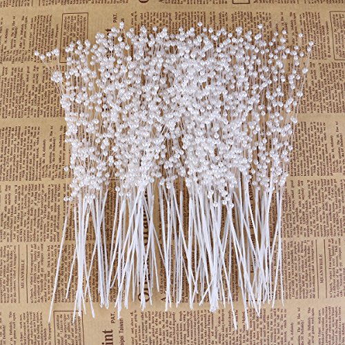 ULTNICE 100Pcs White String Pearls Sticks, Bridal Wedding Pearl Bouquet Artificial Bridal Bouquet Bulk DIY Pearl String Beaded Garland White Bridal Bouquets for Bride Party Decoration