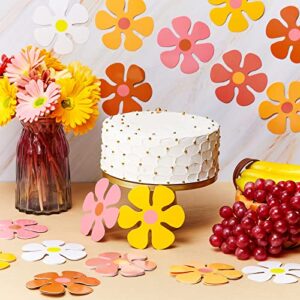 60 Pieces Retro Flower Shaped Cutouts Groovy Retro Hippie Paper Cut Party Decoration Daisy Paper Flower Cutouts for Party Craft Wall School DIY Spring Summer Birthday Home 4.33 Inch, 6 Styles