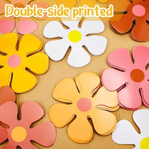 60 Pieces Retro Flower Shaped Cutouts Groovy Retro Hippie Paper Cut Party Decoration Daisy Paper Flower Cutouts for Party Craft Wall School DIY Spring Summer Birthday Home 4.33 Inch, 6 Styles