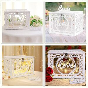 AerWo Wedding Card Box with Lock and String Light, Glittery DIY Wedding Gift Card Boxes for Reception, White PVC Wedding Memory Money Box for Wedding Reception Anniversary Party Decorations