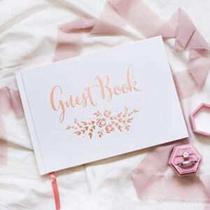 J&A Homes Wedding Guest Book - Polaroid Album Photo Guestbook Registry Sign-in with Gold Foil & Gilded Edges - White Hardbound Book with Bookmark - 9” x 6” inches Small Rose Gold (100 Pages)