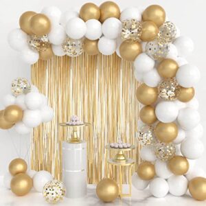 joyypop white gold balloon garland kit with gold tinsel curtain white gold balloons for white and gold wedding birthday party