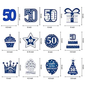 36Pcs 50th Birthday Decorations Hanging Swirls Party Supplies for Men, Happy 50 Year Old Birthday Party Ceiling Hanging Foil Swirl Decor, Blue Silver Fifty Birthday Hanging Sign