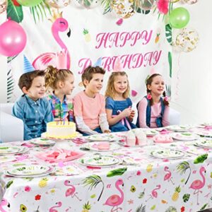 WERNNSAI Flamingo Tablecloth - 108''x 54'' Tropical Luau Party Disposable Plastic Table Cover Pineapple Party Supplies for Kid Girl Picnic Birthday Party Decoration