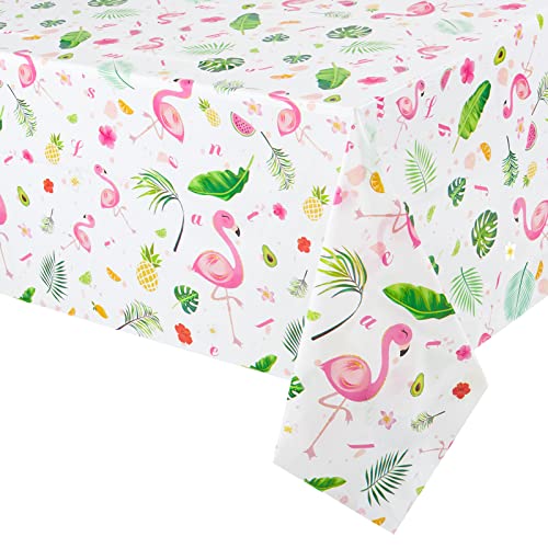 WERNNSAI Flamingo Tablecloth - 108''x 54'' Tropical Luau Party Disposable Plastic Table Cover Pineapple Party Supplies for Kid Girl Picnic Birthday Party Decoration