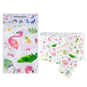 WERNNSAI Flamingo Tablecloth - 108''x 54'' Tropical Luau Party Disposable Plastic Table Cover Pineapple Party Supplies for Kid Girl Picnic Birthday Party Decoration