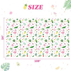 WERNNSAI Flamingo Tablecloth - 108''x 54'' Tropical Luau Party Disposable Plastic Table Cover Pineapple Party Supplies for Kid Girl Picnic Birthday Party Decoration