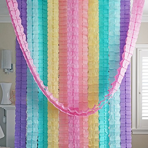 3D Four Leaf Flower Tissue Paper Hanging Streamers for All Party Events, Photo Garland Backdrop, 12-Pack (Unicorn Pastel)