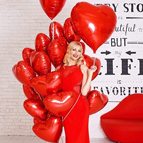 Songjum 31PCS Valentines Day Heart Foil Balloons Red Heart Foil Balloons with 32 Inch Large Red Heart Balloon for Valentines Day Romantic Decorations Engagement Wedding Anniversary Brithday Supplies