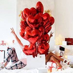 Songjum 31PCS Valentines Day Heart Foil Balloons Red Heart Foil Balloons with 32 Inch Large Red Heart Balloon for Valentines Day Romantic Decorations Engagement Wedding Anniversary Brithday Supplies