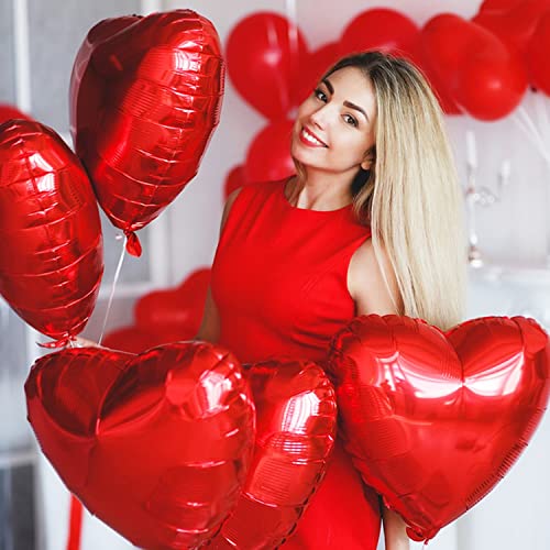 Songjum 31PCS Valentines Day Heart Foil Balloons Red Heart Foil Balloons with 32 Inch Large Red Heart Balloon for Valentines Day Romantic Decorations Engagement Wedding Anniversary Brithday Supplies