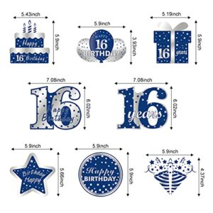 Blue Silver 16th Birthday Hanging Swirls Decorations for Boys, 16Pcs Happy 16 Year Old Birthday Foil Swirl Party Supplies, Sixteen Birthday Ceiling Hanging Sign Decor