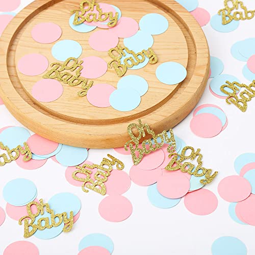 220 Pcs Gender Reveal Confetti Glitter Oh Baby Shower Confetti Pink Blue Round Table Confetti for Baby Shower Gender Reveal Party Decorations