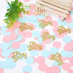 220 Pcs Gender Reveal Confetti Glitter Oh Baby Shower Confetti Pink Blue Round Table Confetti for Baby Shower Gender Reveal Party Decorations