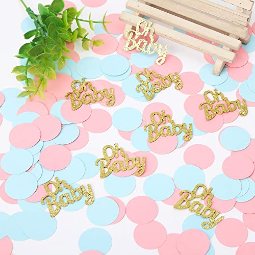 220 Pcs Gender Reveal Confetti Glitter Oh Baby Shower Confetti Pink Blue Round Table Confetti for Baby Shower Gender Reveal Party Decorations