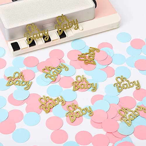 220 Pcs Gender Reveal Confetti Glitter Oh Baby Shower Confetti Pink Blue Round Table Confetti for Baby Shower Gender Reveal Party Decorations