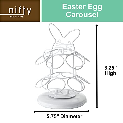 Nifty Easter Egg Carousel - White Powder Coat Finish, Spins 360-Degrees, Kitchen Centerpiece Display Stand, Decorative Egg Holder, Lazy Susan Platform