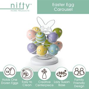 Nifty Easter Egg Carousel - White Powder Coat Finish, Spins 360-Degrees, Kitchen Centerpiece Display Stand, Decorative Egg Holder, Lazy Susan Platform