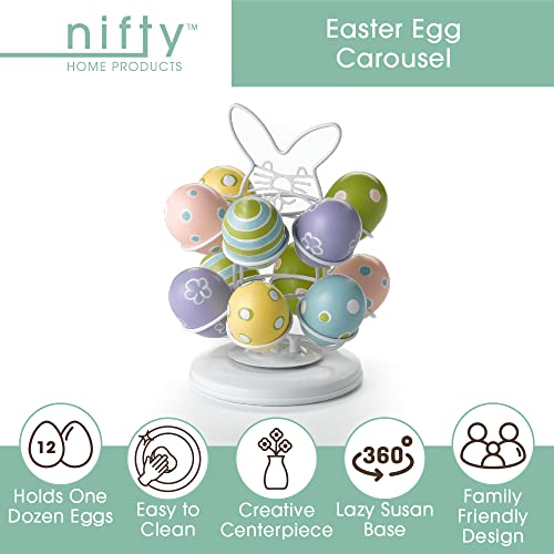 Nifty Easter Egg Carousel - White Powder Coat Finish, Spins 360-Degrees, Kitchen Centerpiece Display Stand, Decorative Egg Holder, Lazy Susan Platform