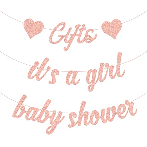 Baby Shower Decorations for Girl - Rose Gold It’s a Girl , Baby Shower Banner and Gifts Banner for Baby Girl Shower Party Kit Supplies Decorations decor